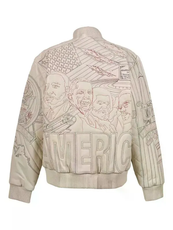 PELLE PELLE Ivory Leather Jacket With Embroidery And Ribbed Trim