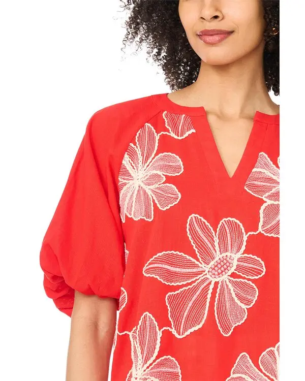 Vince Camuto Embroidered Split Neck Top