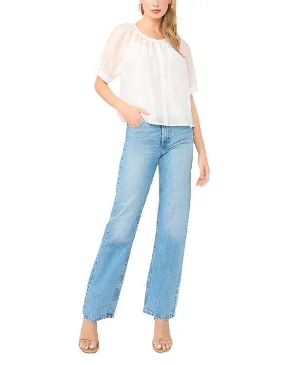 Vince Camuto Short Sleeve Button-down Top - Ultra White