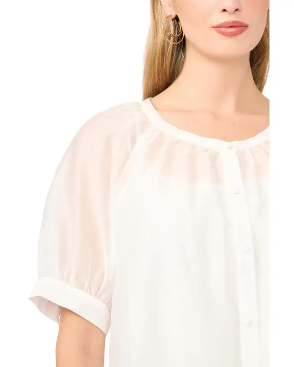 Vince Camuto Short Sleeve Button-down Top - Ultra White