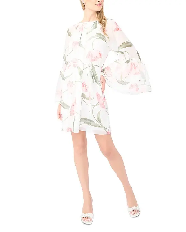 Ted Baker London Floral Print Ruffle Sleeve Dress