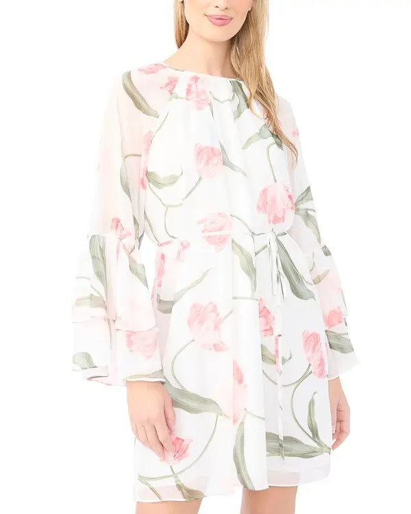 Ted Baker London Floral Print Ruffle Sleeve Dress