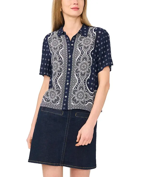 Vince Camuto Printed Collared Short Sleeve Shirt