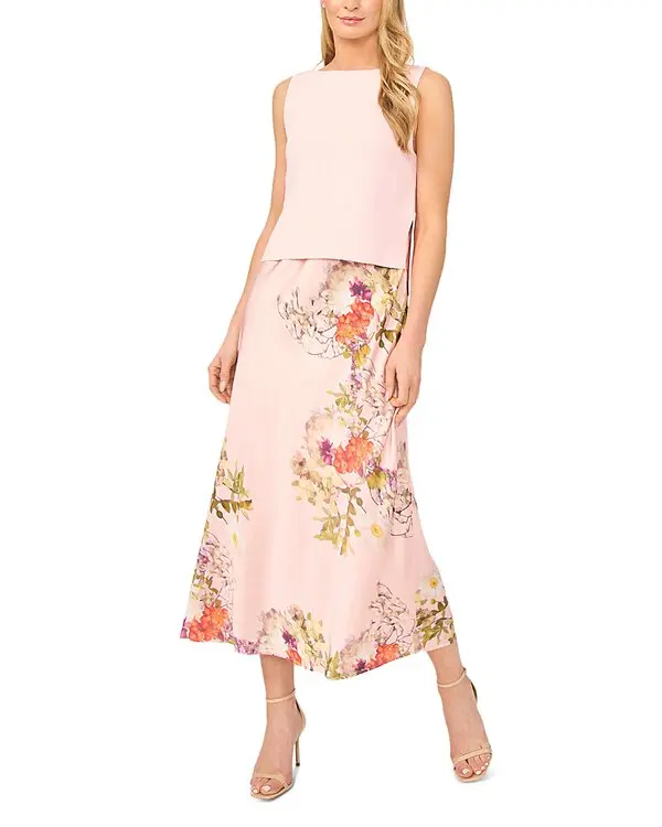 Ted Baker London Midori Sleeveless Boat Neck Printed Twofer Dress - Cloud Pink