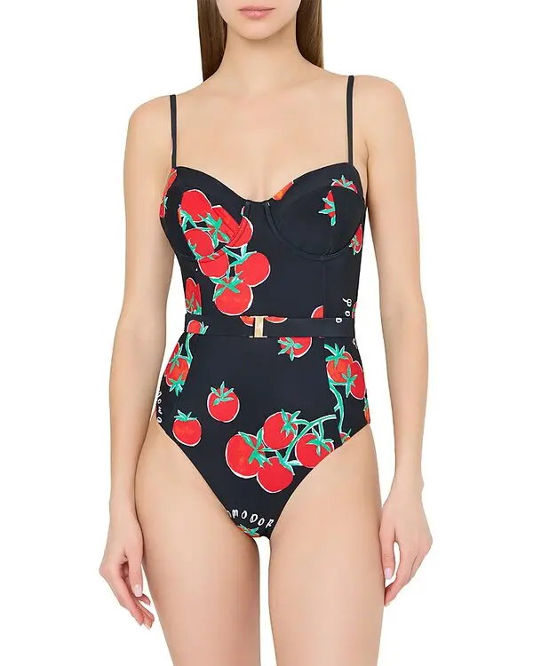 MILLY Printed Underwire One Piece Swimsuit - Black/red