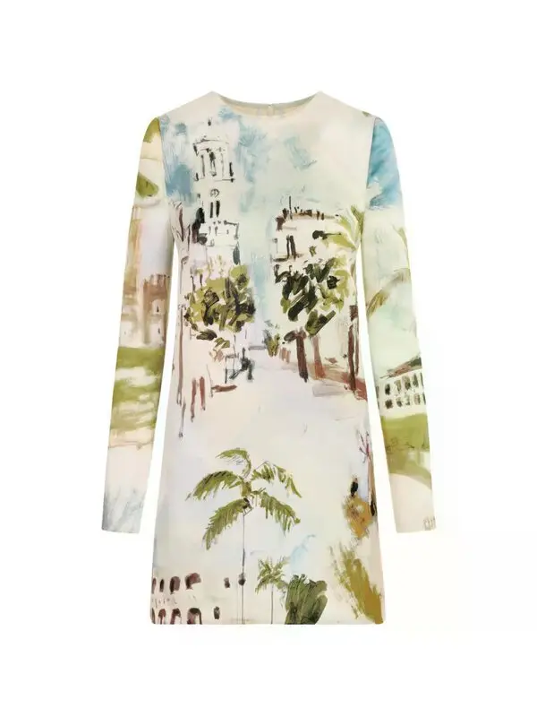 Oscar De La Renta Dominican Landscape Shift Dress - Neutrals