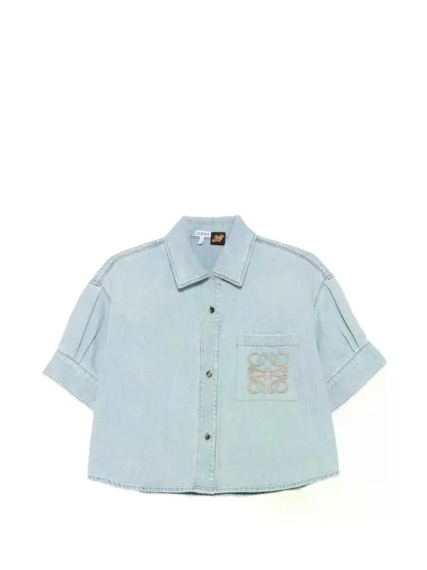Loewe X Paula's Ibiza Anagram Embroidered Cropped Shirt - Blue