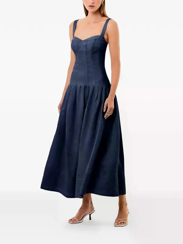 NICHOLAS Makenna Drop-waist Corset Midi Dress - Blue