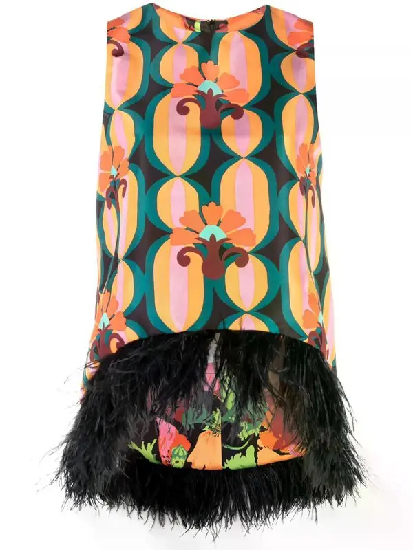 La DoubleJ La Scala Feather-trim Blouse - Blue