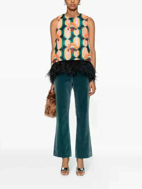 La DoubleJ La Scala Feather-trim Blouse - Blue
