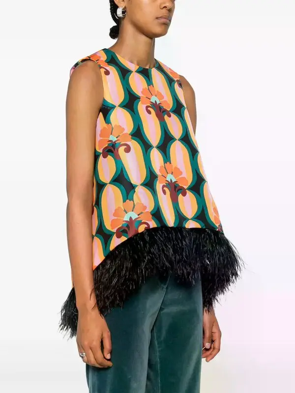 La DoubleJ La Scala Feather-trim Blouse - Blue