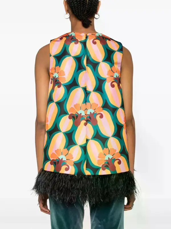 La DoubleJ La Scala Feather-trim Blouse - Blue