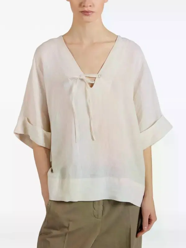 GLANSHIRT Ivory Tie-neck Blouse