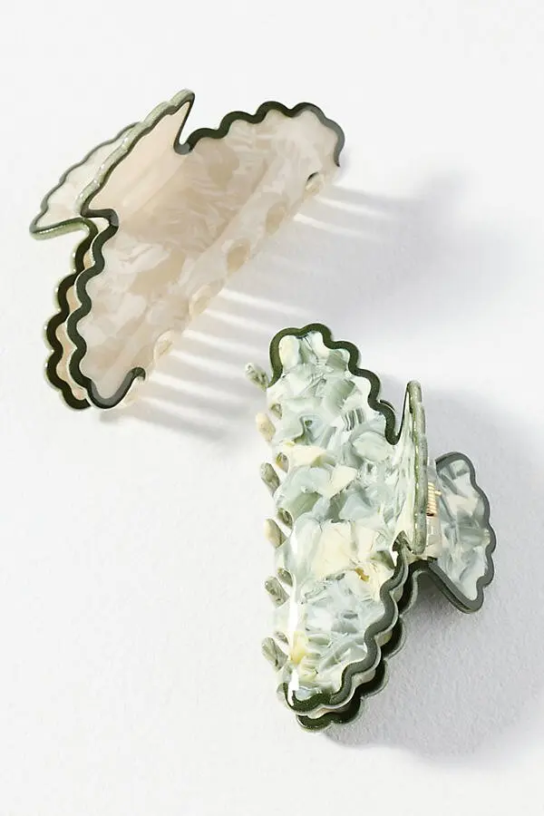 Anthropologie Textured Scalloped Claw Clip - Olive