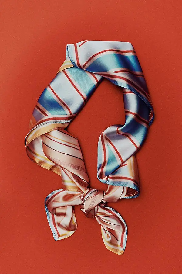 Anthropologie Set Of Two Satin Headscarves - Blue Seashells