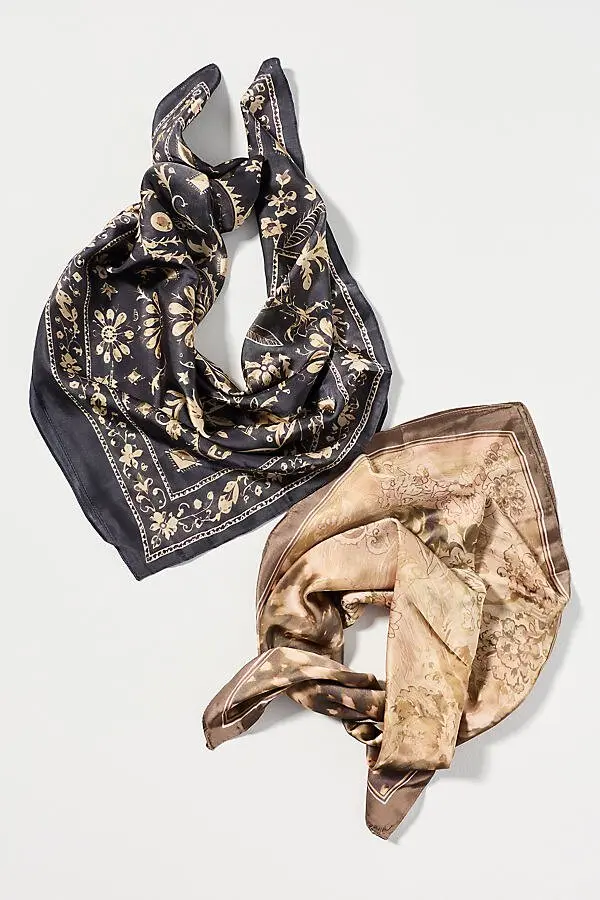 Anthropologie Set Of Two Satin Headscarves - Leopard