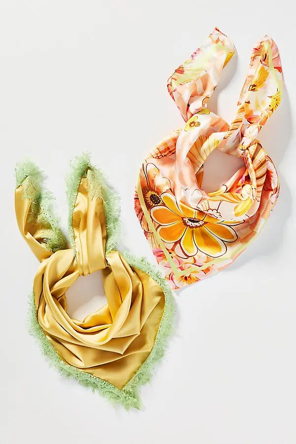 Anthropologie Set Of Two Satin Headscarves - Pink Pattern