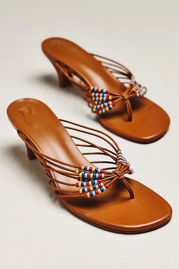 REFORMATION Jessica Beaded Flip-flop Heels - Rum