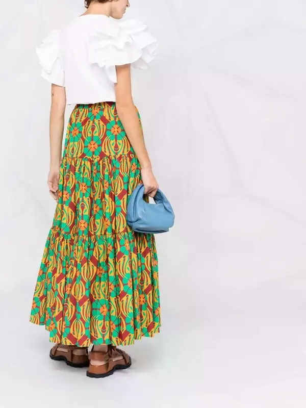 La DoubleJ Big Graphic-print Tiered Skirt - Green
