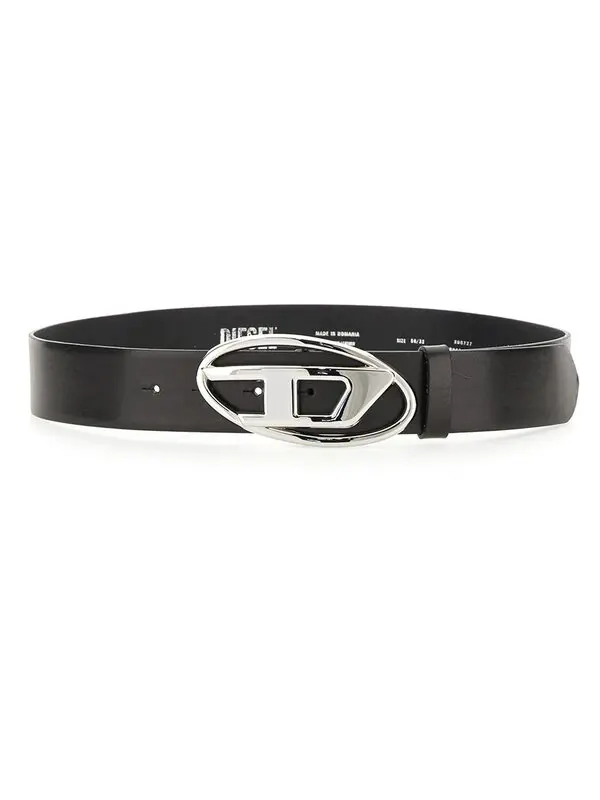 DIESEL® Leather Belt With Oval Buckle - Black
