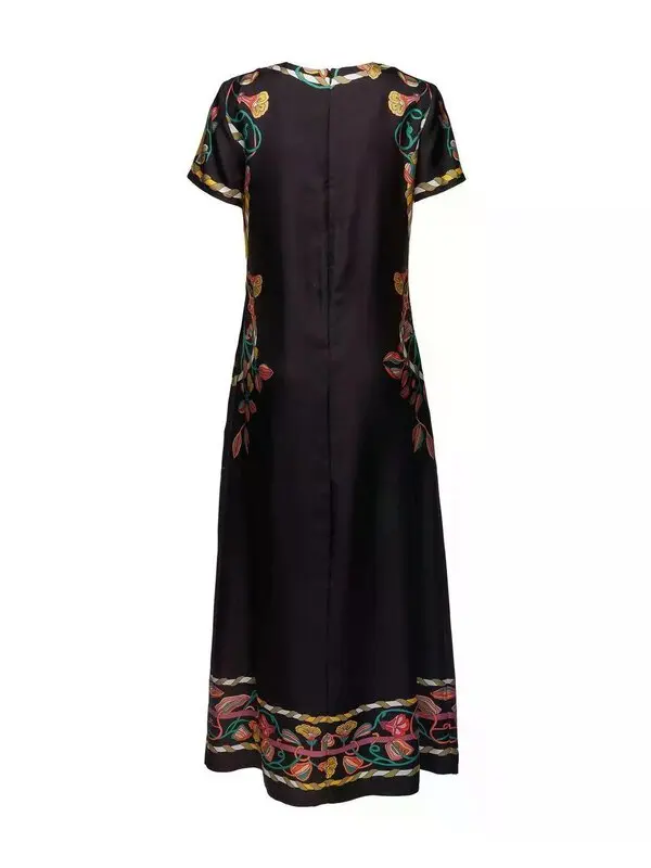 La DoubleJ Graphic-print Silk Midi Dress - Black