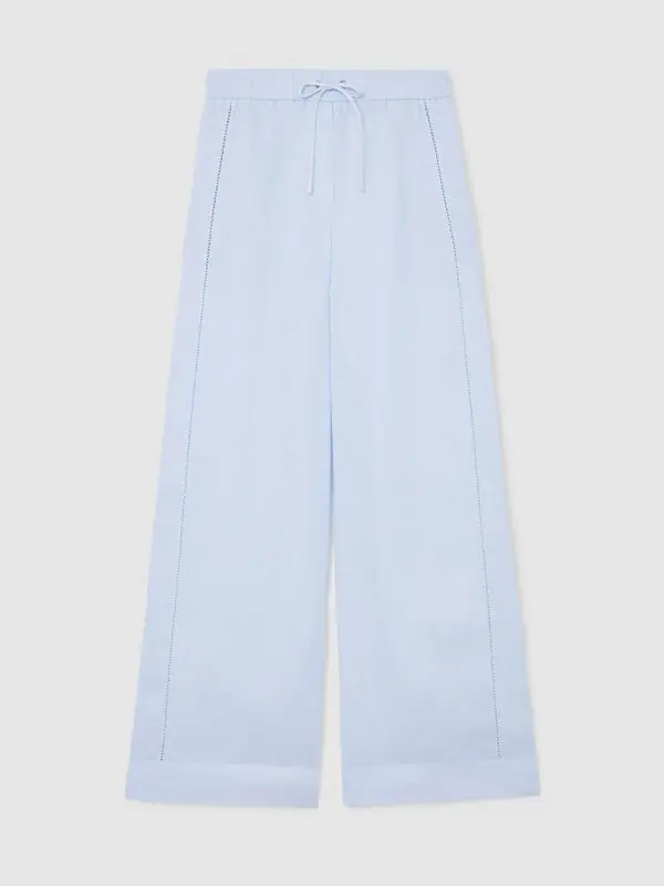 REISS Riley Linen Wide Leg Trousers - Silver Blue