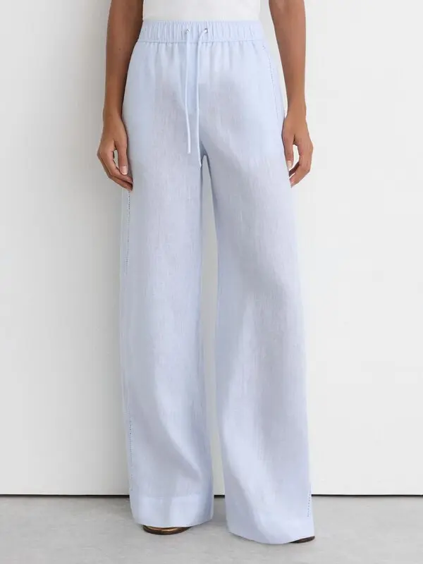REISS Riley Linen Wide Leg Trousers - Silver Blue