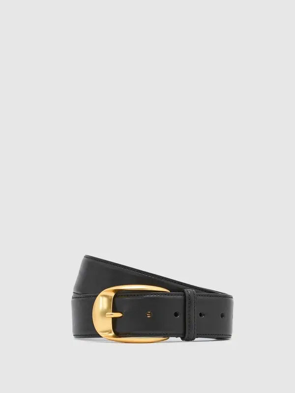 REISS Sammy Leather Rounded-buckle Belt - Black