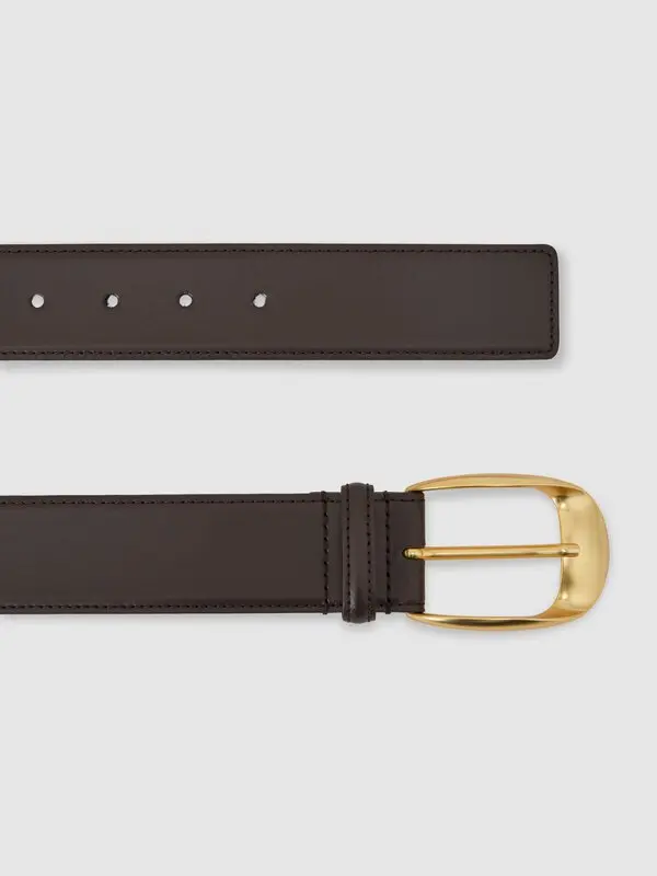 REISS Sammy Leather Rounded-buckle Belt - Chocolate