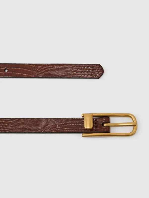 REISS Iris Slim Leather Half-keeper Belt - Tan