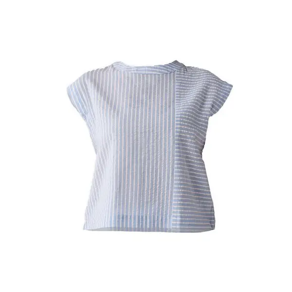 REISTOR Striped Crew Neck Top With Button Back Detail