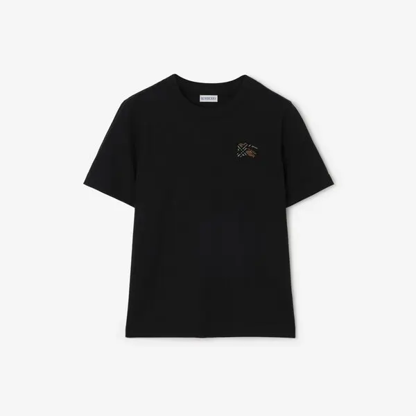 Burberry Knight Check Cotton T-shirt - Black