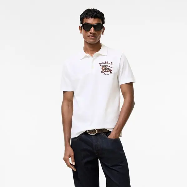 Burberry Knight Check Cotton Polo Shirt - Chalk White