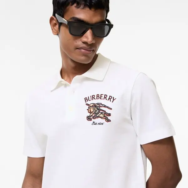 Burberry Knight Check Cotton Polo Shirt - Chalk White