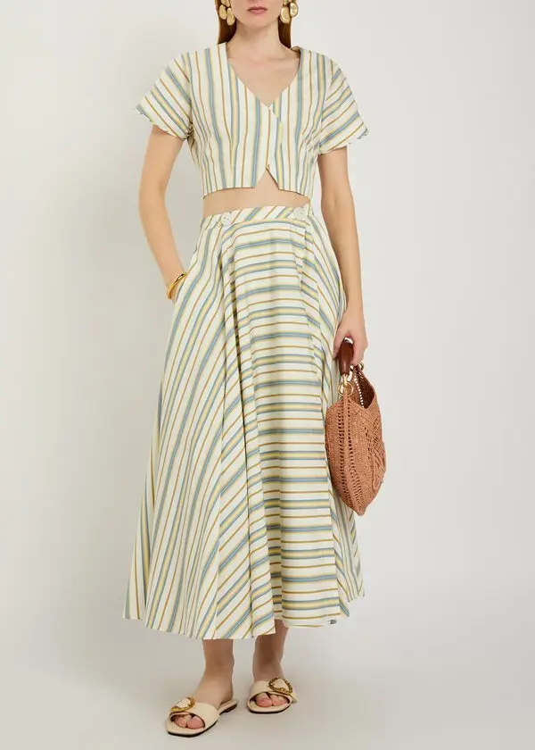 Thierry Colson Audrey Striped Cotton Midi Wrap Skirt - Yellow
