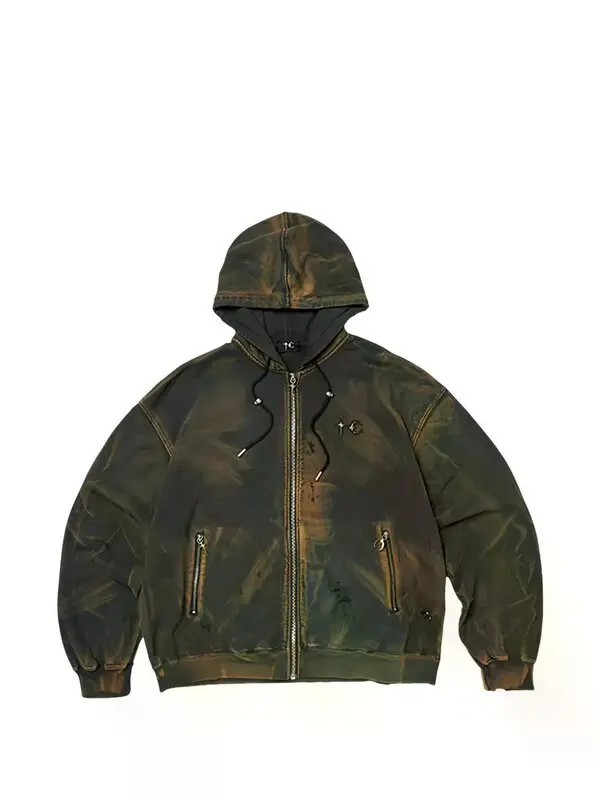 THUG CLUB Distressed Zip-fastening Hoodie