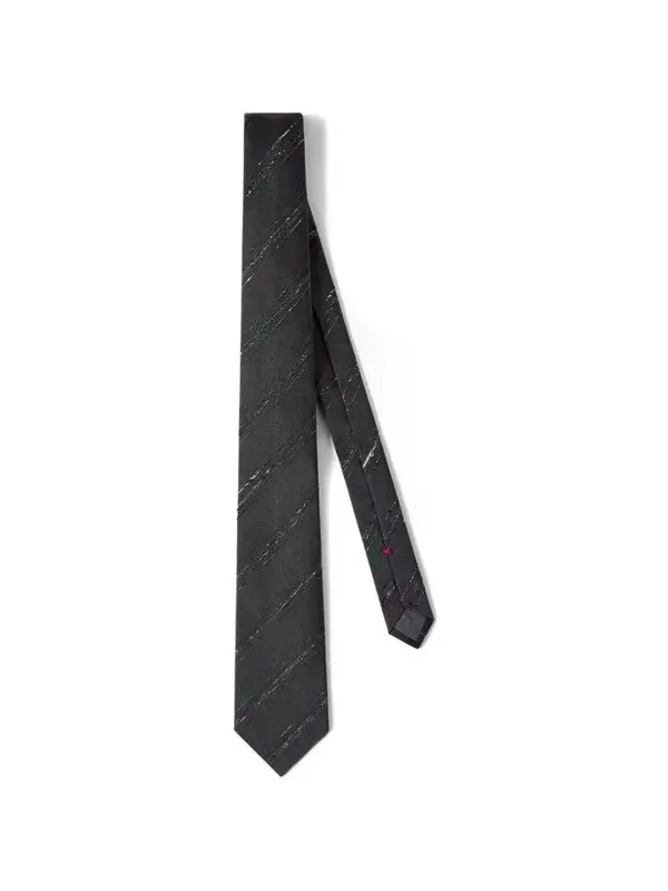 Brunello Cucinelli Slubbed Stripes Silk And Cotton Neck Tie - Black