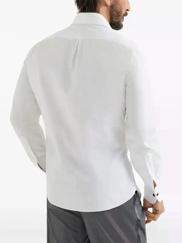 Brunello Cucinelli Sea Island Cotton Twill Slim Fit Shirt With Point Collar And Pleated Bib