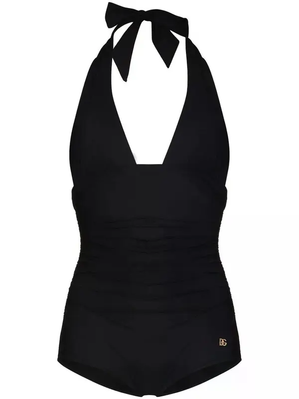 Dolce & Gabbana Logo-plaque Halterneck Swimsuit - Black