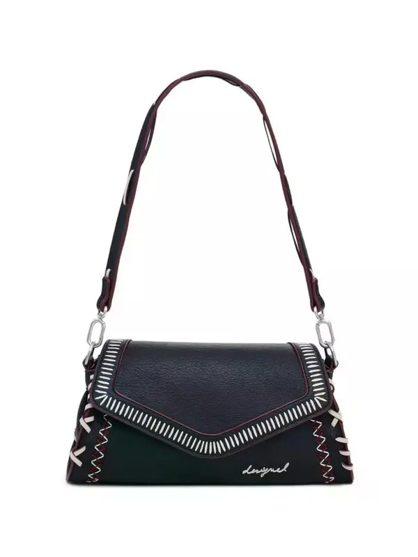 Desigual Grained Shoulder Bag With Whipstitch Trim - Blue