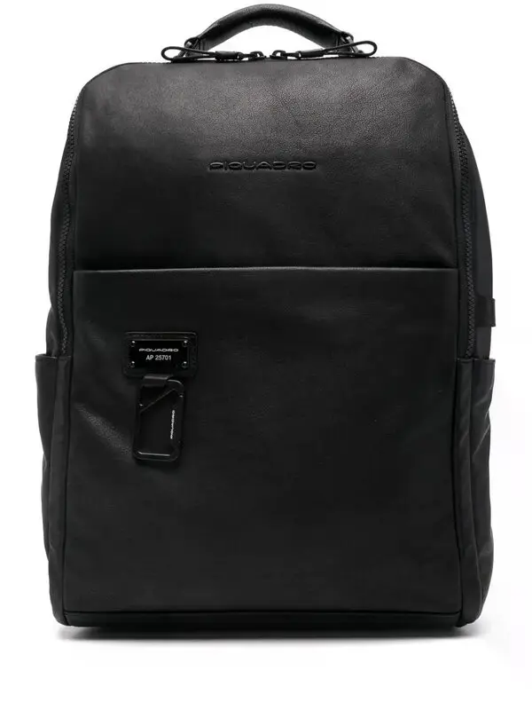 PIQUADRO Logo Plaque Leather Laptop Backpack - Black