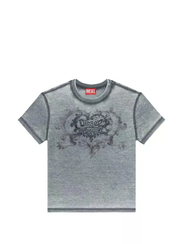 DIESEL® Rhinestone Embellished Burnout Effect T-shirt - Grey