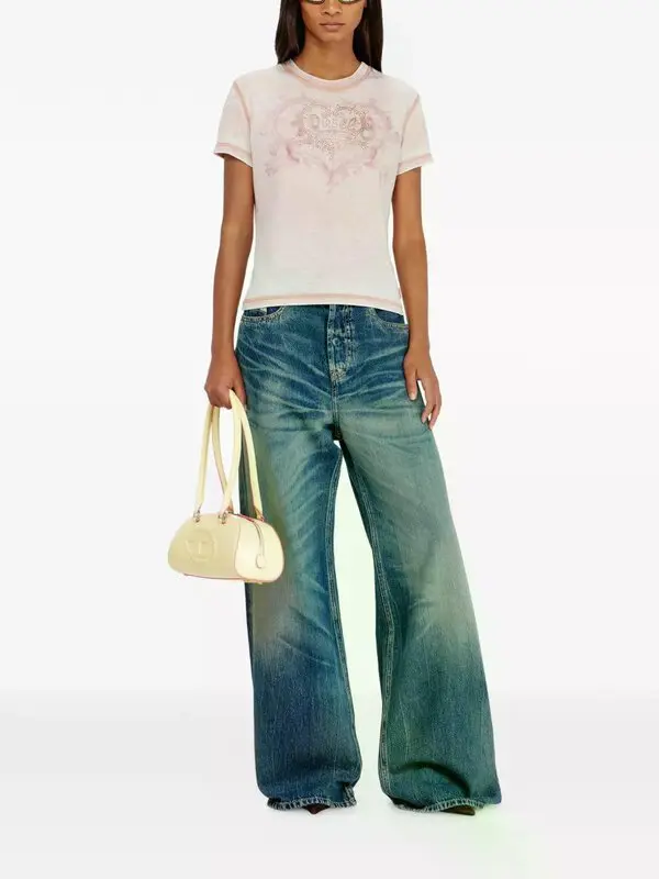 DIESEL® Rhinestone Embellished Burnout Effect T-shirt - Neutrals