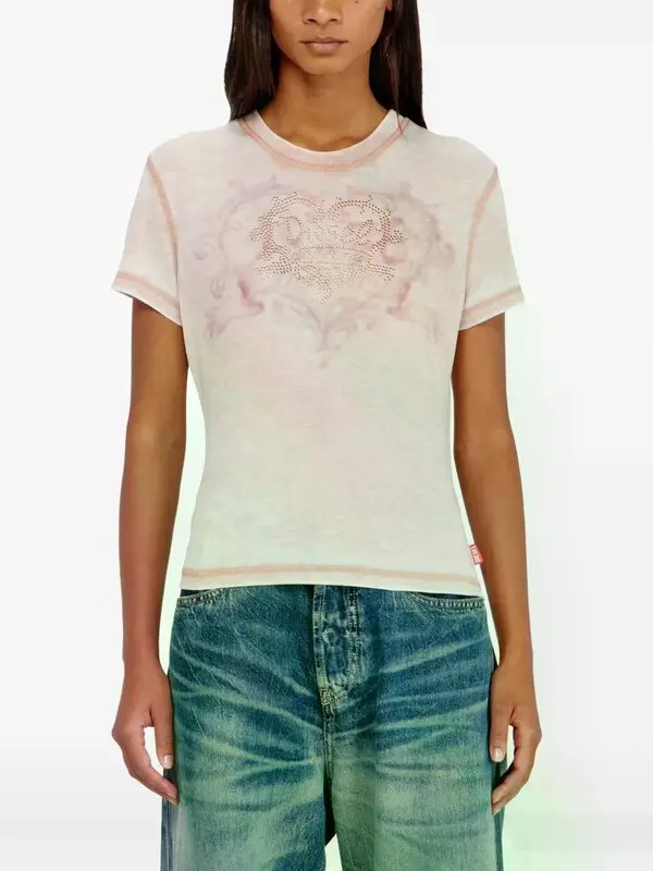 DIESEL® Rhinestone Embellished Burnout Effect T-shirt - Neutrals