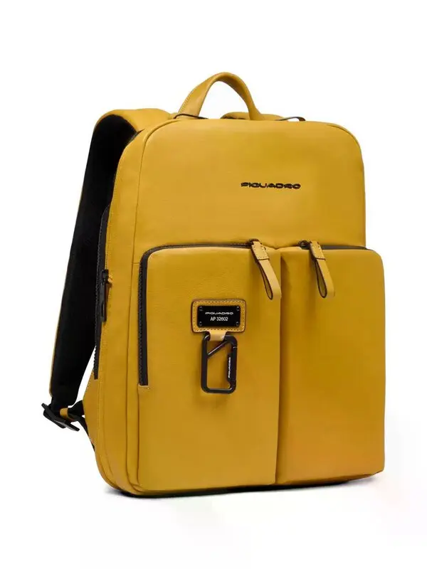 PIQUADRO Expandable Leather Backpack - Yellow