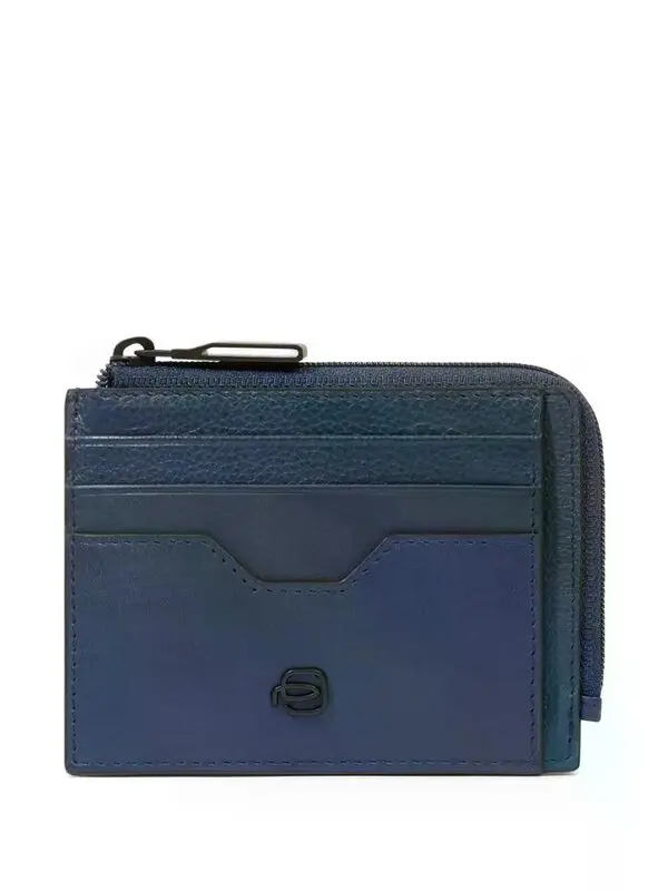 PIQUADRO Zipped Leather Zipped Coin Purse - Blue