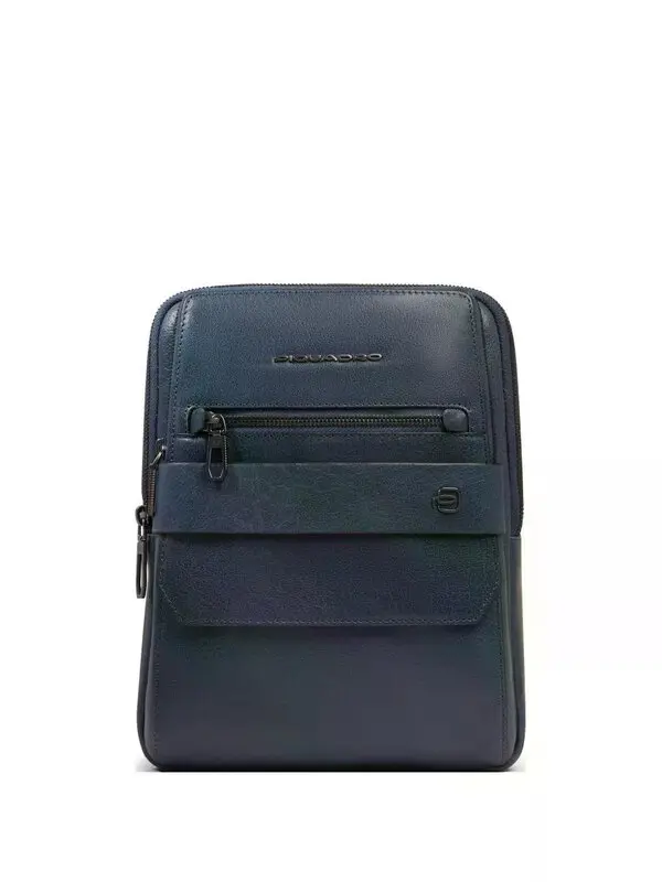 PIQUADRO Grained Leather Crossbody Bag - Blue