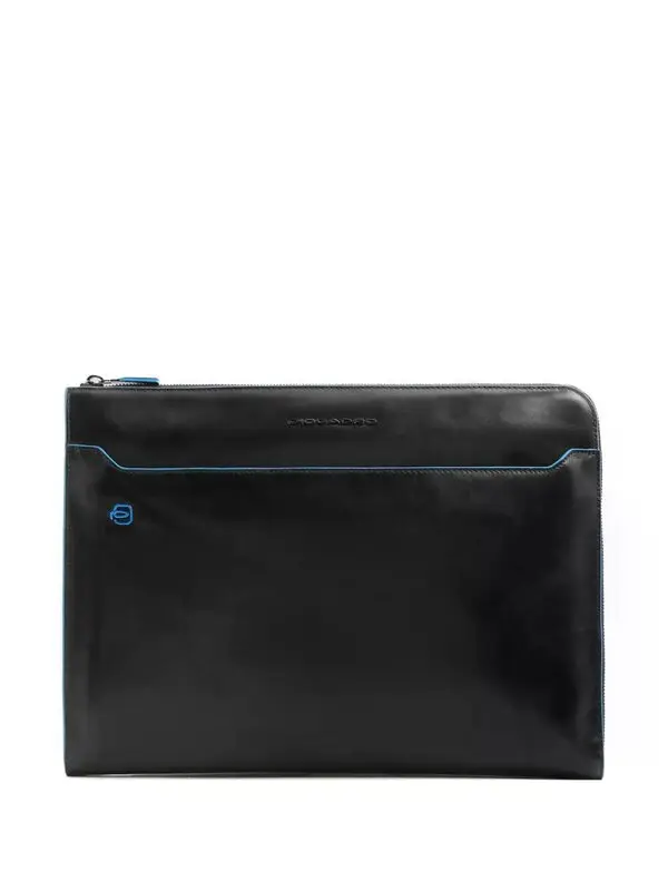 PIQUADRO Stow-away Handle Leather Clutch Bag - Black