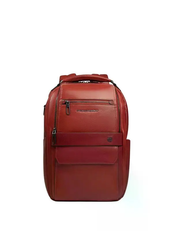 PIQUADRO Grained Leather Backpack - Red