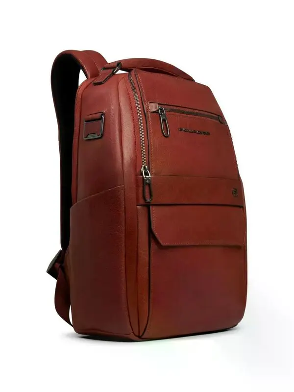 PIQUADRO Grained Leather Backpack - Red